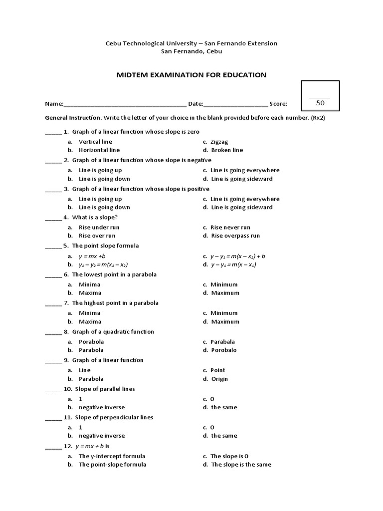 Advanced Algebra Midterm v1 | PDF | Slope | Maxima And Minima
