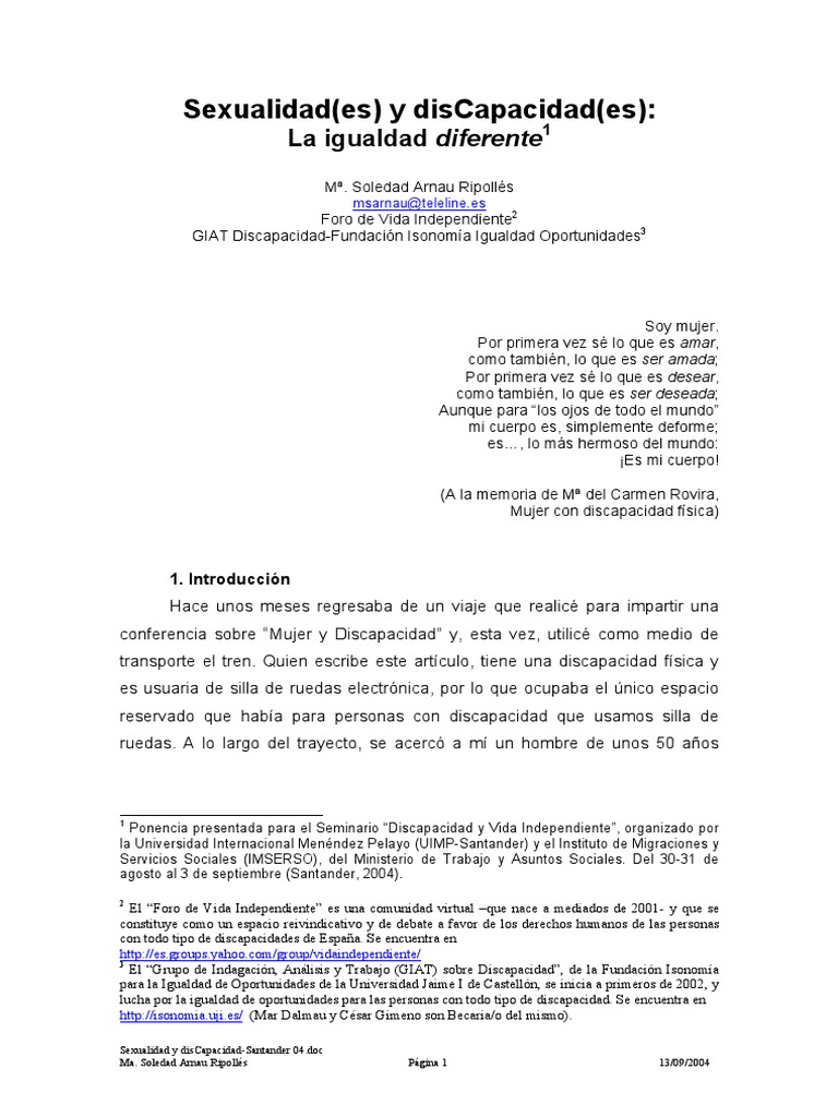 Sexualidad y Discapacidad (1) . | PDF | Invalidez | La sexualidad humana
