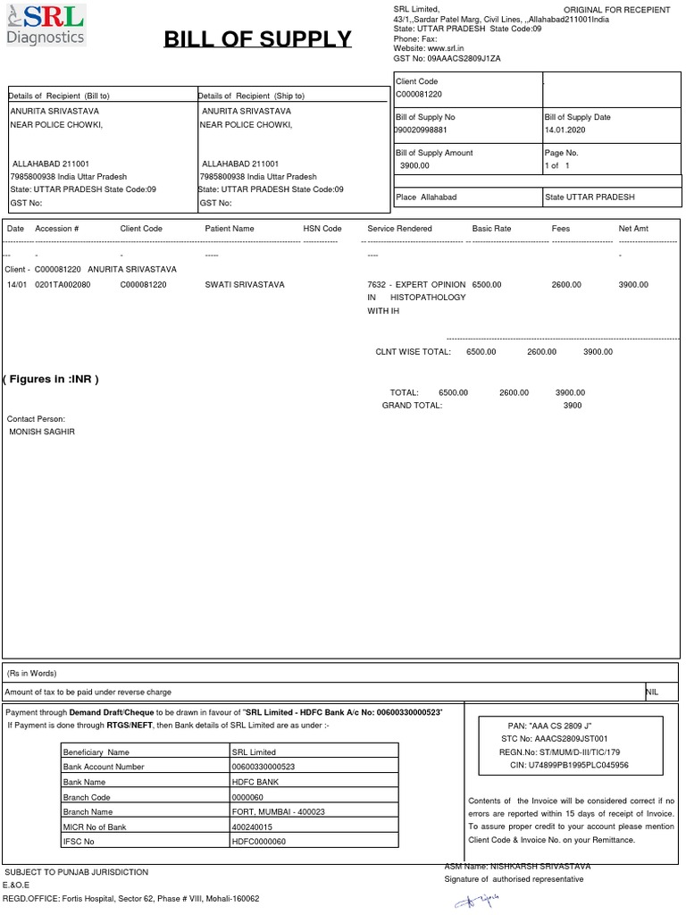 Bill of Supply: (Figures in:INR) | PDF | Invoice | Payments