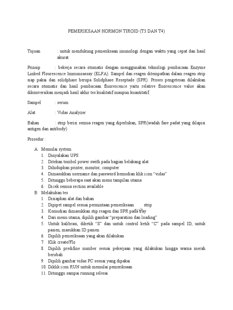 Prosedur Pemeriksaan Hormon Tiroid T3/T4 | PDF