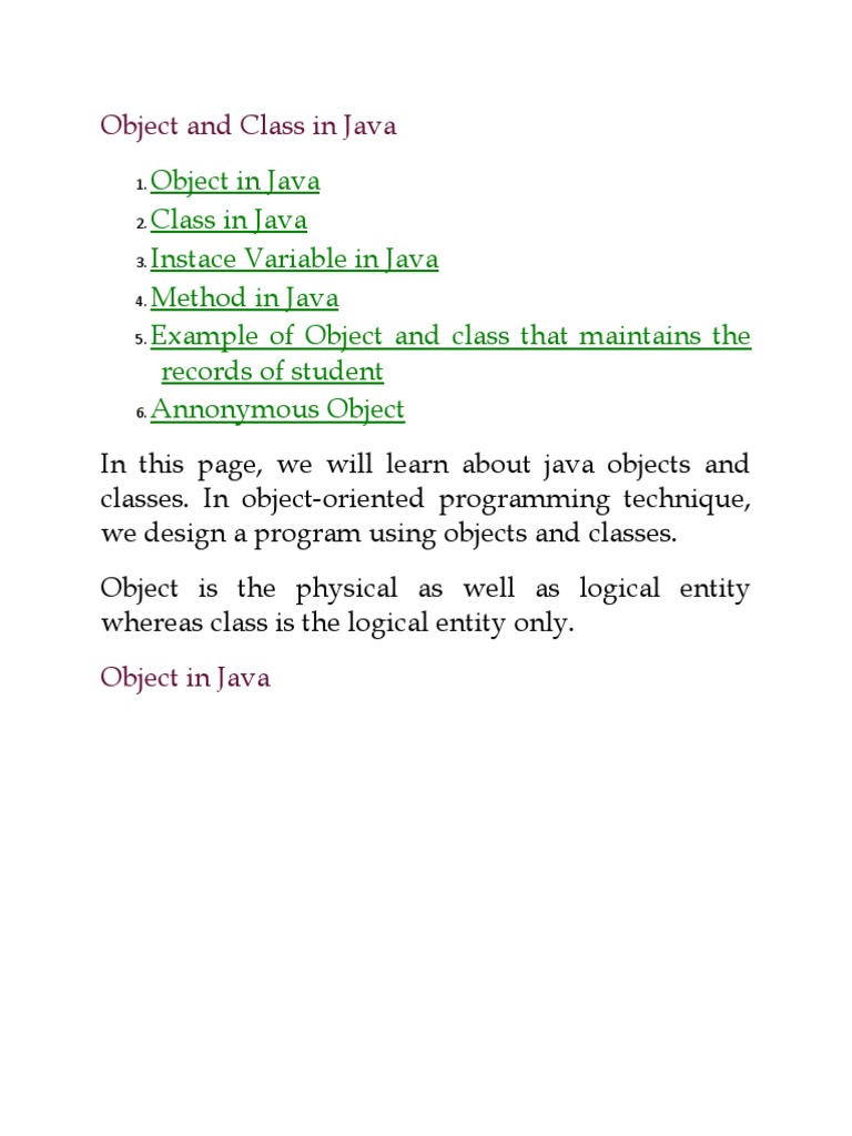 Object And Class In Java Pdf Class Computer Programming Object Computer Science