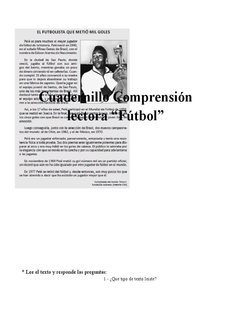 Comprensión Lectora: Fútbol para Primaria | PDF | Asociación de Futbol ...