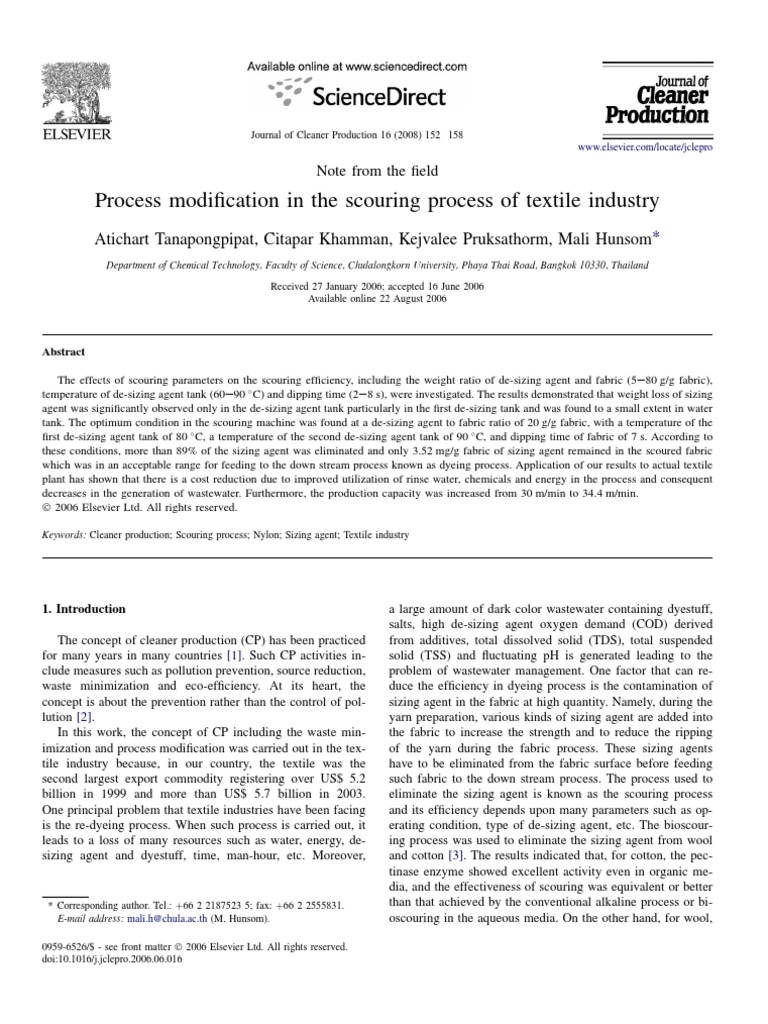 Process Modification in The Scouring Process of Textile Industry | PDF ...