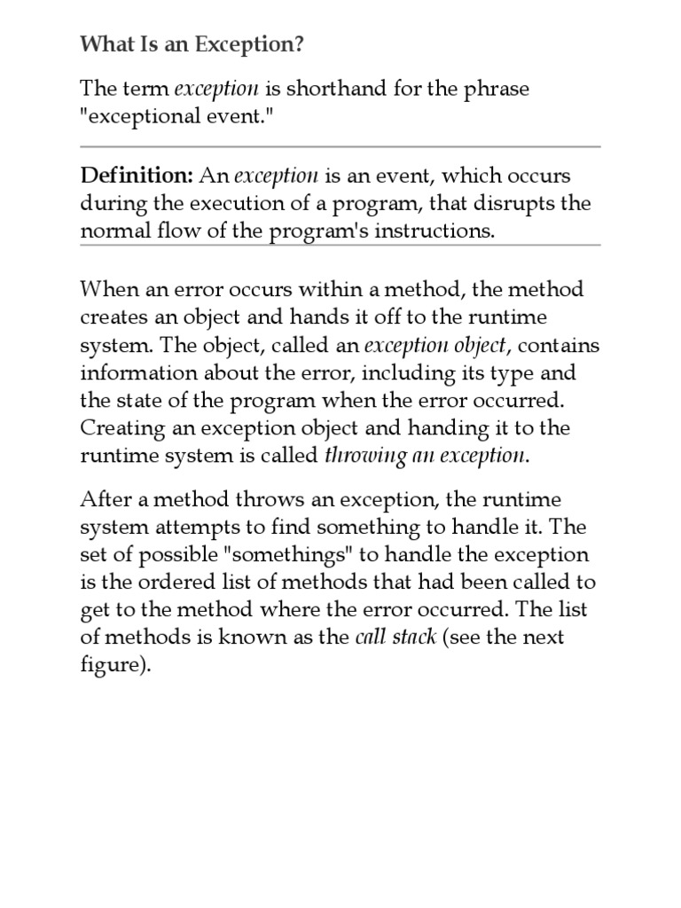 What Is An Exception Pdf Class Computer Programming Programming Paradigms