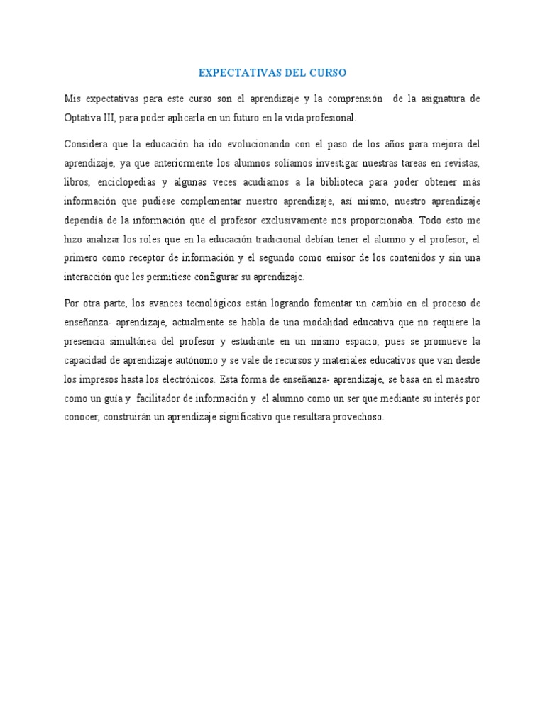 Ejemplos De Expectativas En El Aula