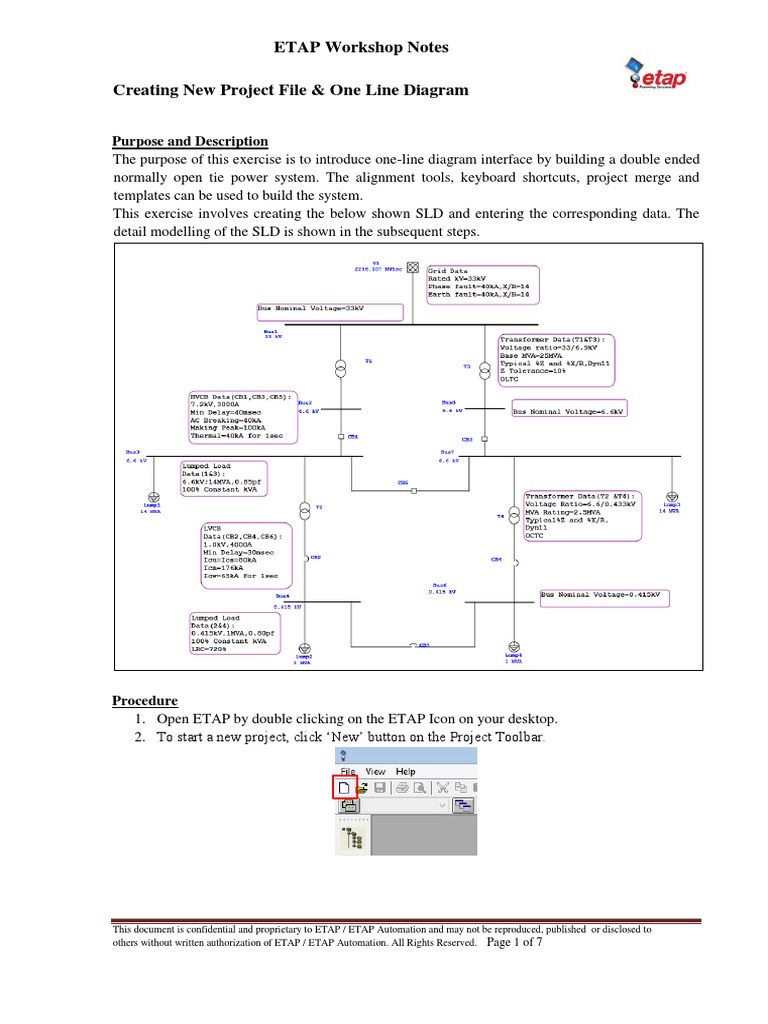 ETAP Workshop Notes Creating New Project File & One Line Diagram ...