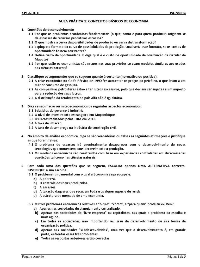 AP IE II Unidade 1 - CONCEITOS BÁSICOS DE ECONOMIA | Unduh gratis PDF | Microeconomia | Economia