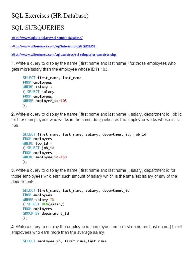 SQL Exercises (HR Database) (SUBQUERIES) | PDF | Sql | Data Model