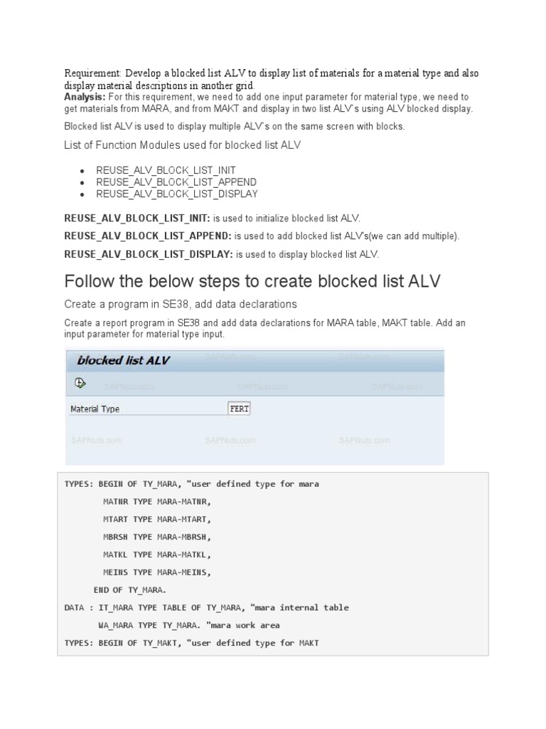 Follow The Below Steps To Create Blocked List ALV | PDF | Parameter (Computer Programming ...
