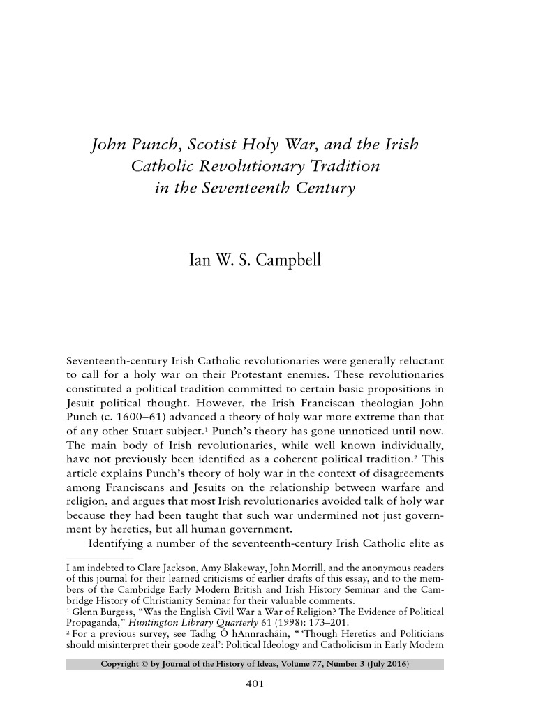 John Punch, Scotist Holy War, and The Irish Catholic Revolutionary Tradition in The Seventeenth ...