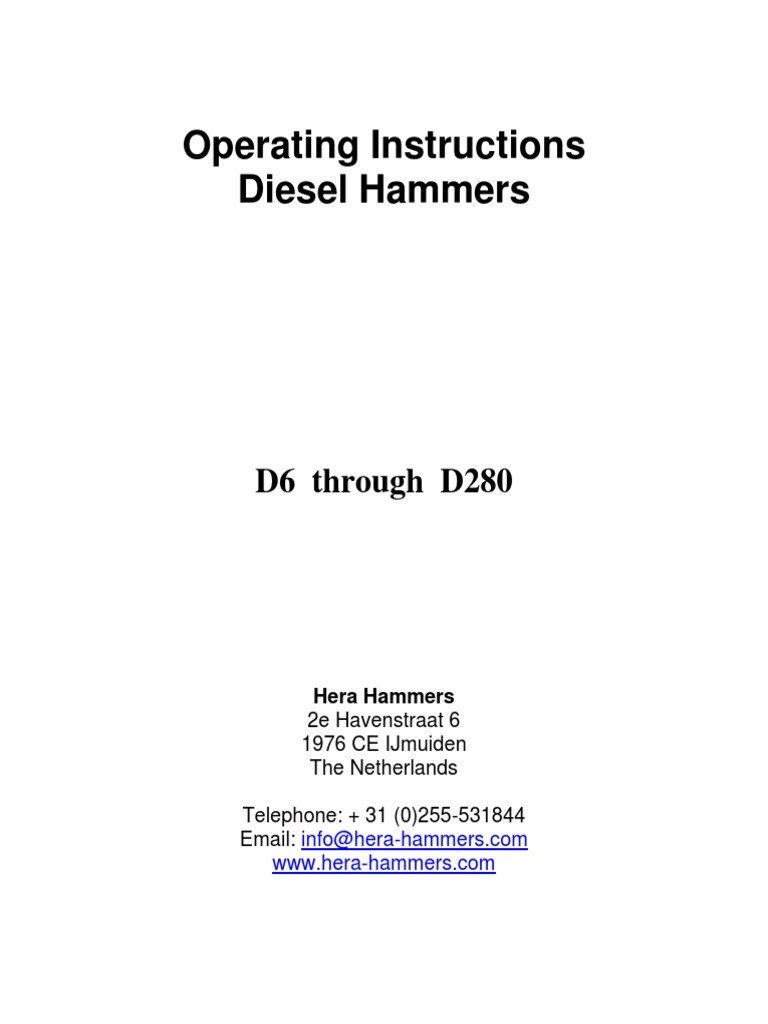 Operating Instructions Diesel Hammers: D6 Through D280 | PDF | Fires ...