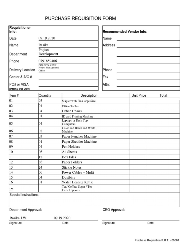 Purchase Requisition Form | PDF