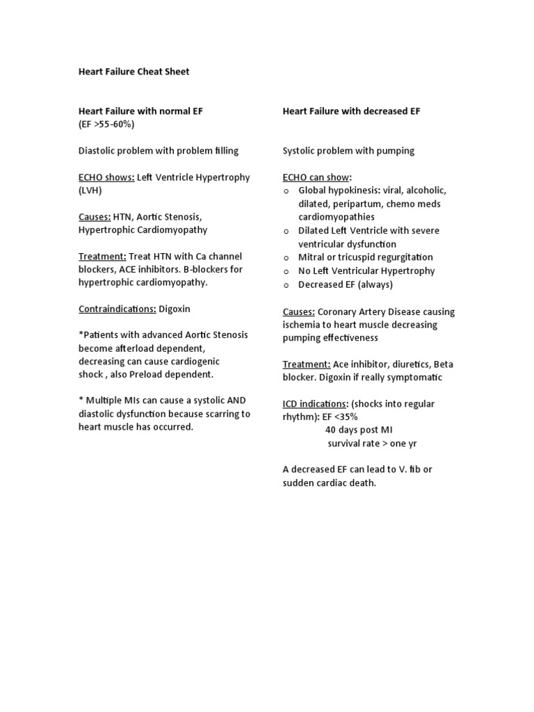 Heart Failure Overview Cheat Sheet | PDF | Heart Failure | Heart