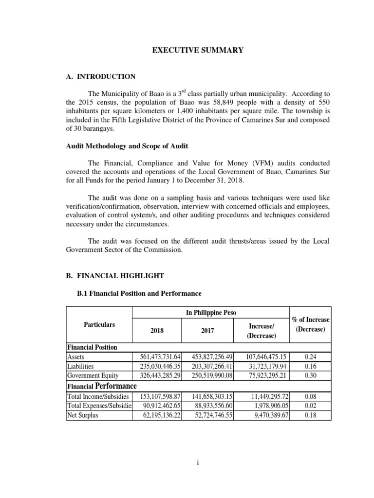 A. Introduction: Executive Summary | PDF | Financial Audit | Audit