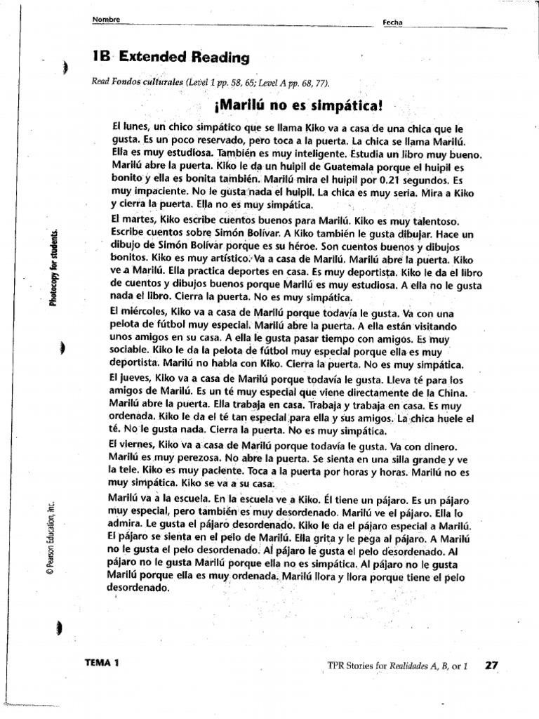 Ch. 1B Reading Marilú No Es Simpática-1 | PDF