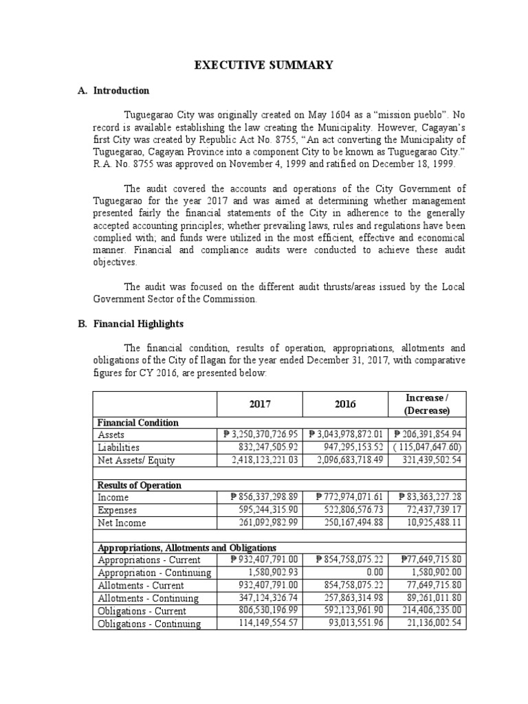 Executive Summary: A. Introduction | PDF | Audit | Auditor's Report