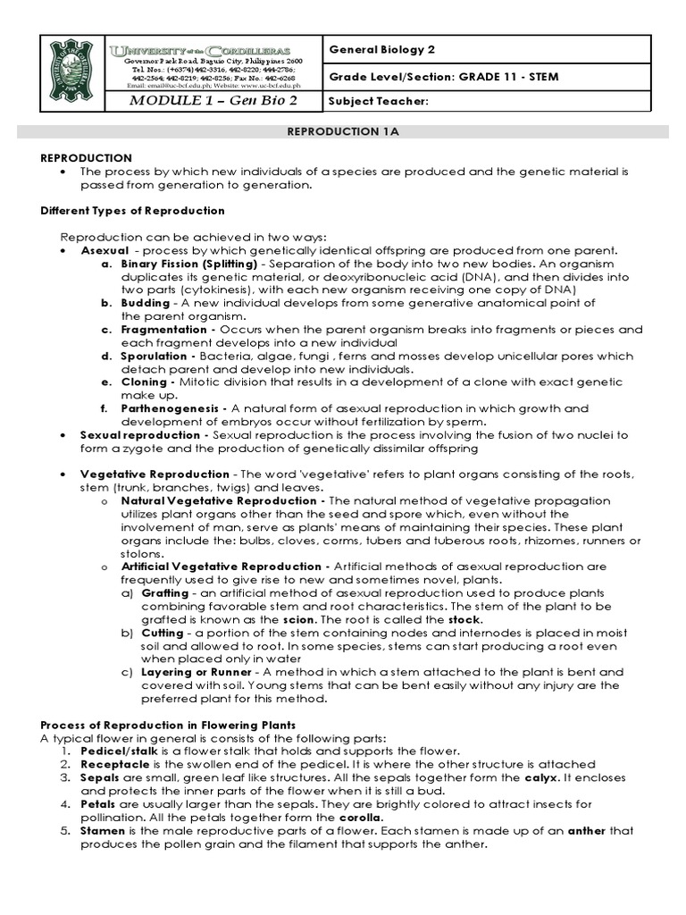MODULE 1 Gen Bio 2 PDF | PDF | Flowers | Sexual Reproduction