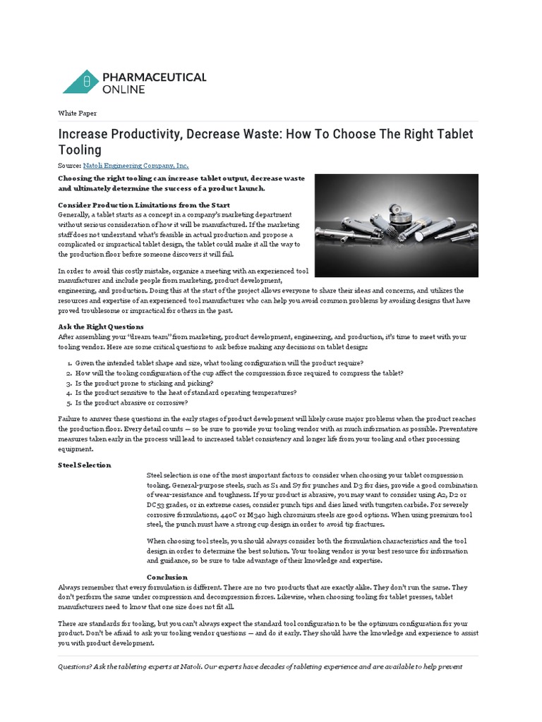 Choosing Optimal Tablet Tooling | PDF | Tablet (Pharmacy) | Business