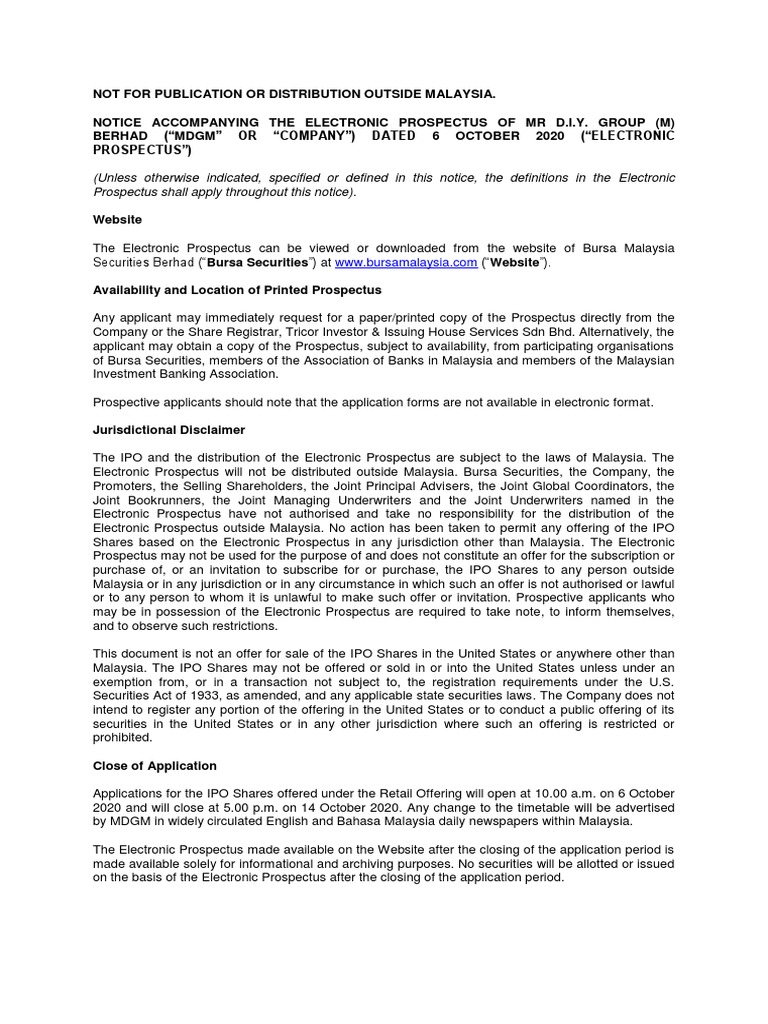 MR D.I.Y. Group IPO Prospectus 2020 | PDF | Initial Public Offering ...