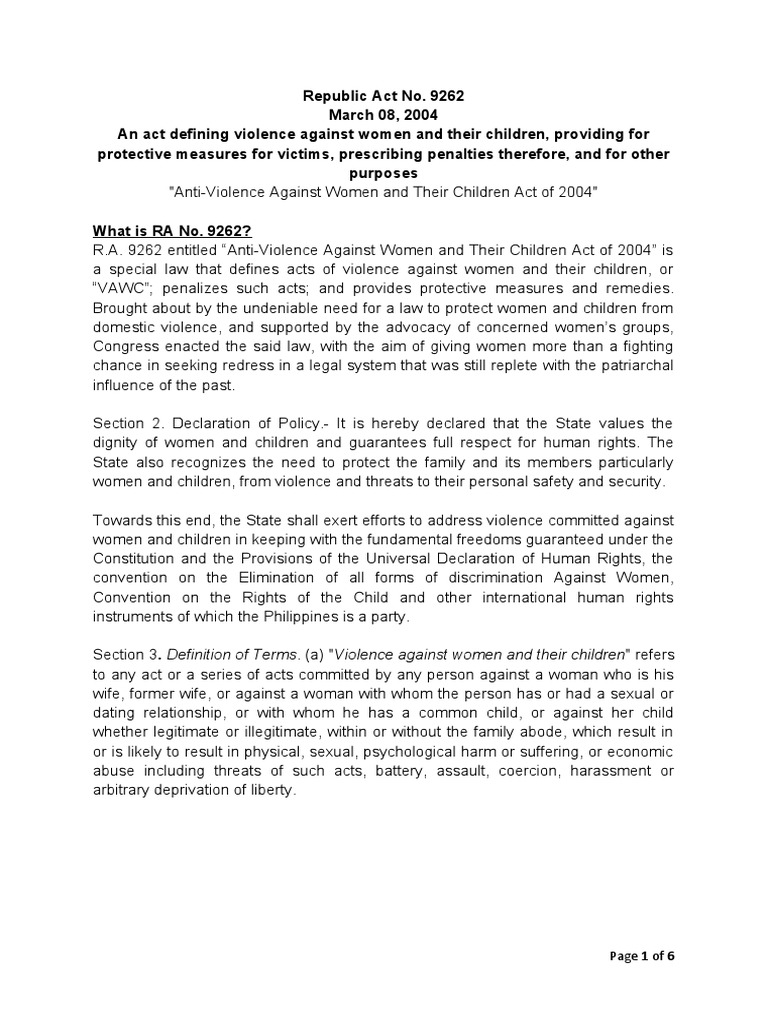 VAWC Report | PDF | Restraining Order | Violence Against Women