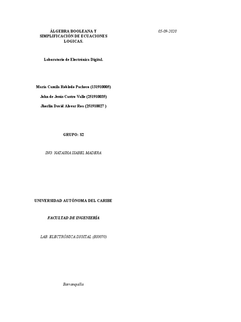 Boolean Algebra and Simplification of Logic Equations Laboratory Report ...