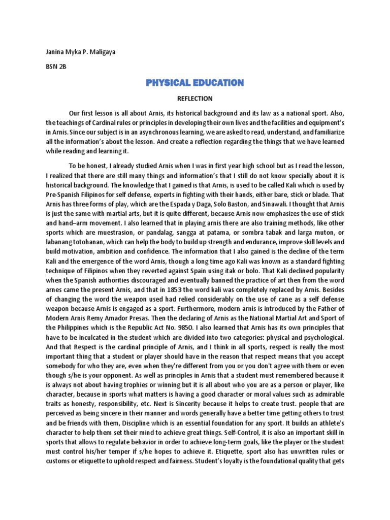 Physical Education: Reflection | PDF | Psychological Concepts | Behavior Modification