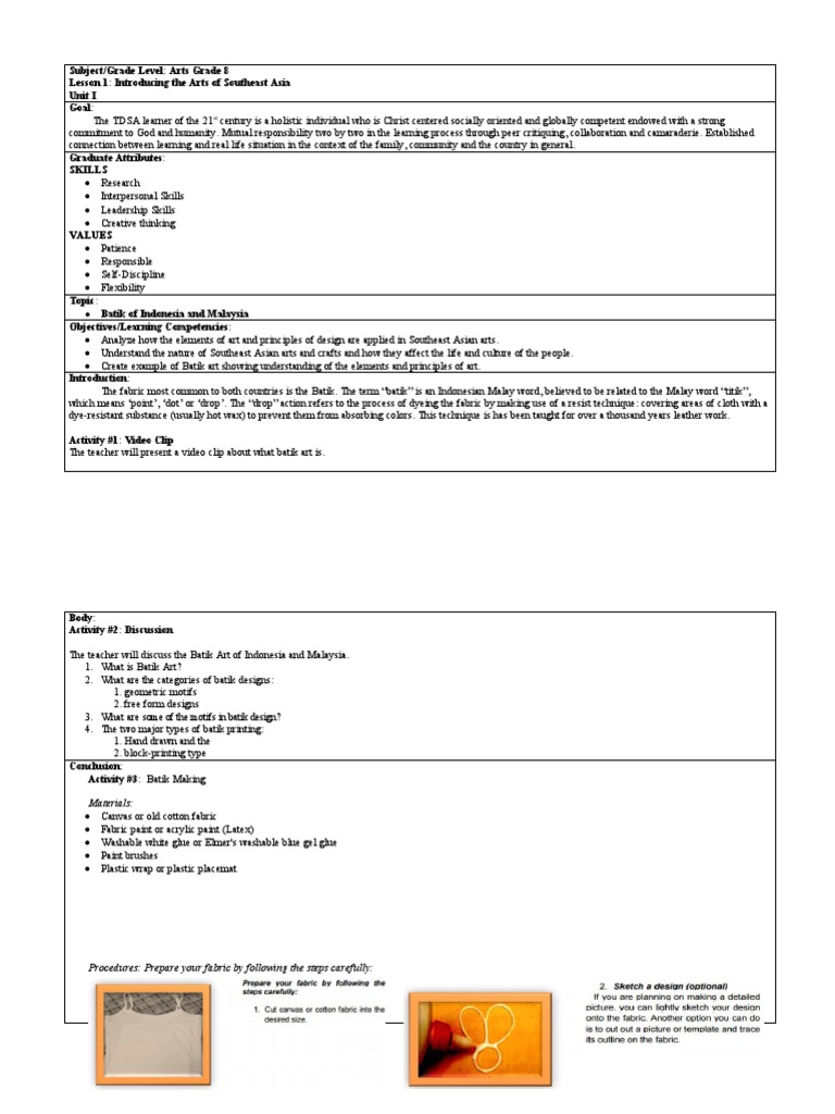 Subject/Grade Level: Arts Grade 8 Lesson 1: Introducing The Arts of ...