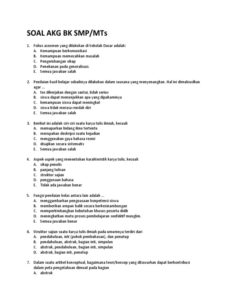 Soal Akg Bimbingan Konseling SMP MTs | PDF | Karier & Perkembangan | Sains & Matematika