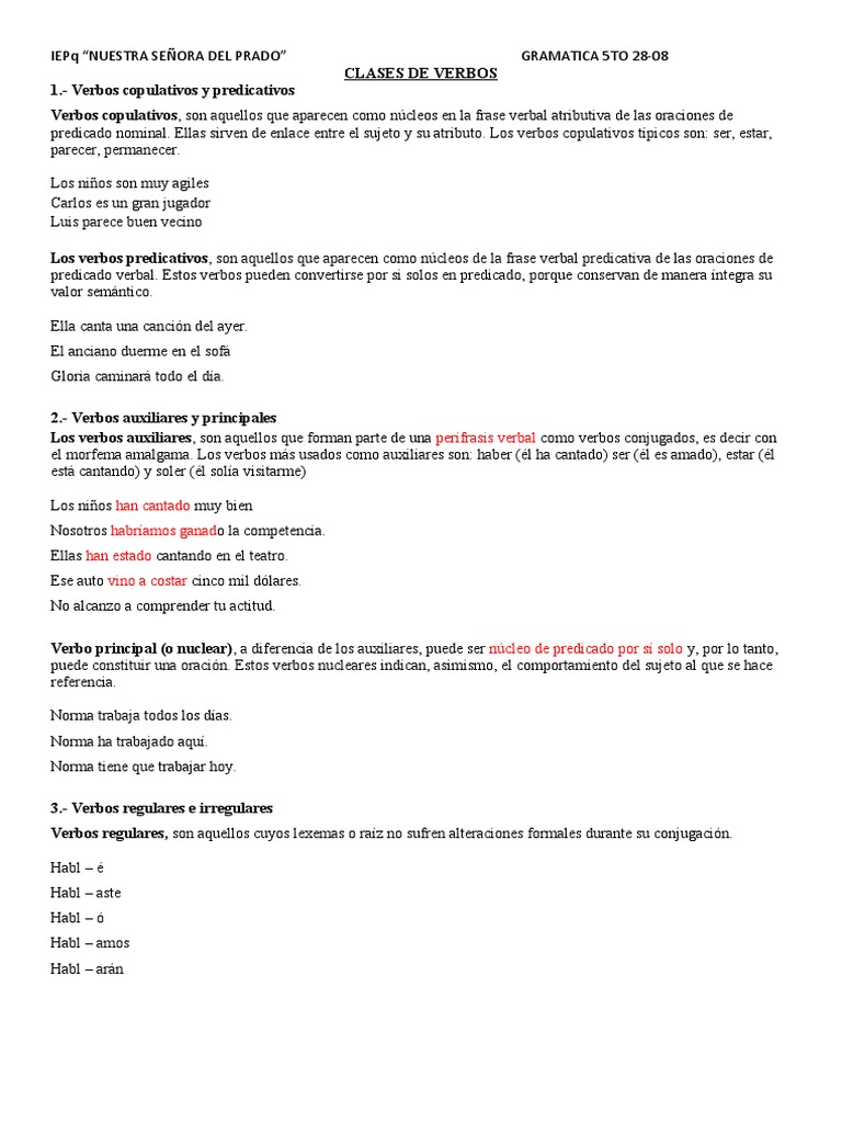 Tipos de Verbos y Perífrasis Verbal | PDF | Verbo | Predicado (Gramática)