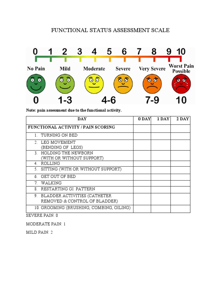Functional Status Assessment Scale: DAY 0 Day 1 Day 2 Day Functional ...