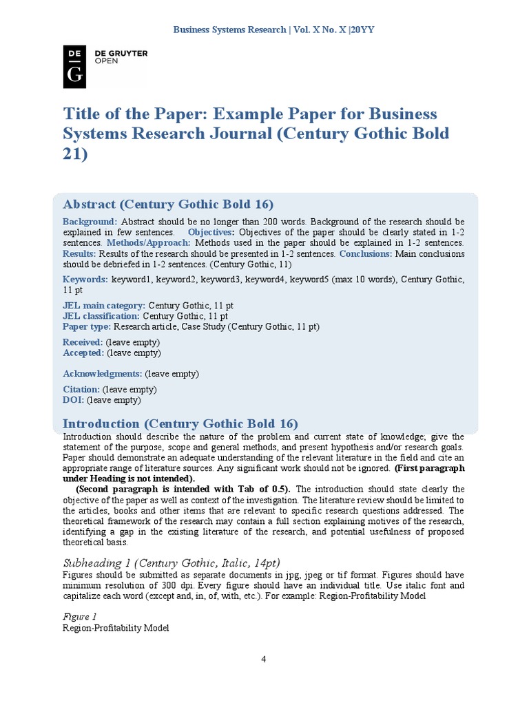 Title of The Paper: Example Paper For Business Systems Research Journal ...