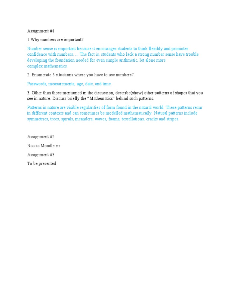 Assignment #1 1.why Numbers Are Important?: 2. Enumerate 5 Situations ...
