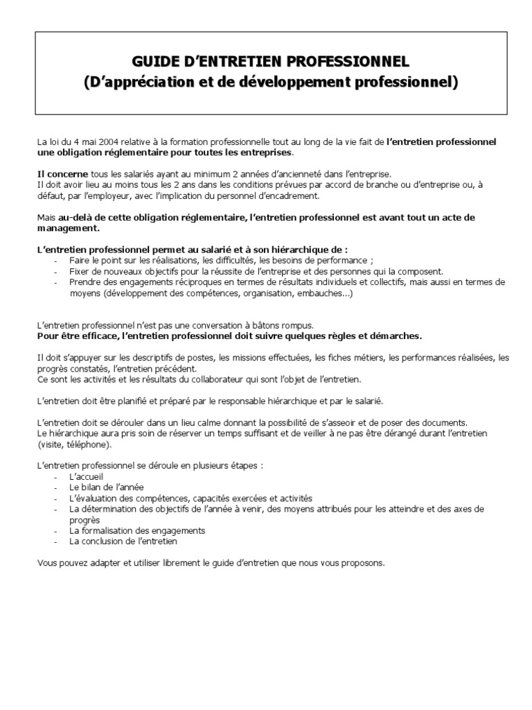 Grille d'entretien annuel | la communication | Business