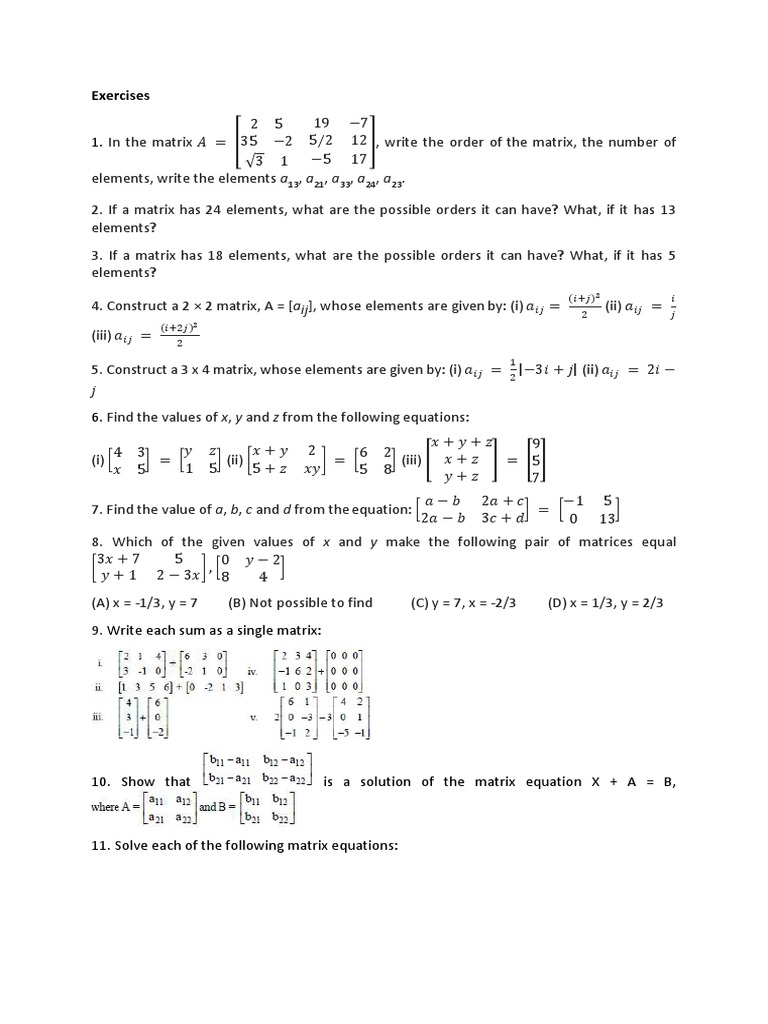 Matrices - Exercises 1.part | PDF | Polynomial | Matrix (Mathematics)