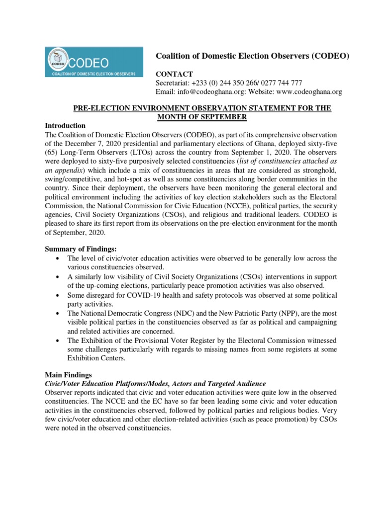 Coalition of Domestic Election Observers (CODEO) : Contact | PDF ...