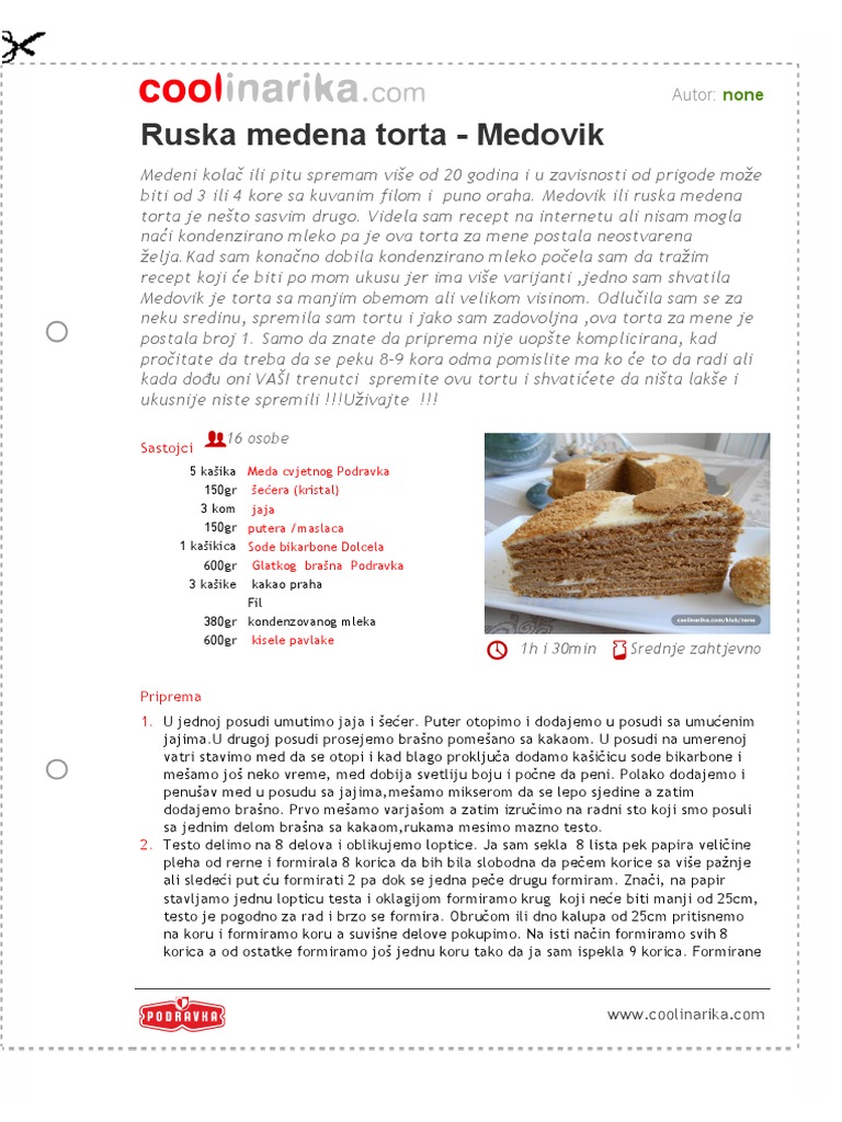 Ruska Medena Torta Medovik PDF | PDF