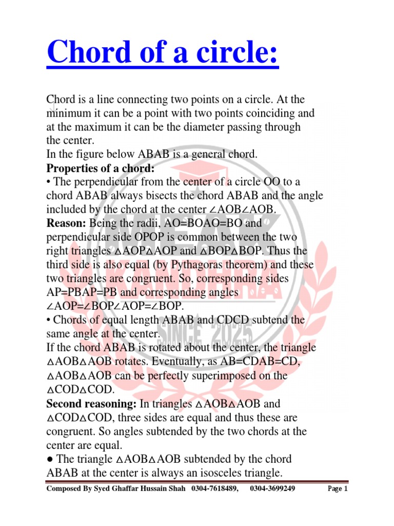 Chord of A Circle PDF | PDF | Circle | Perpendicular