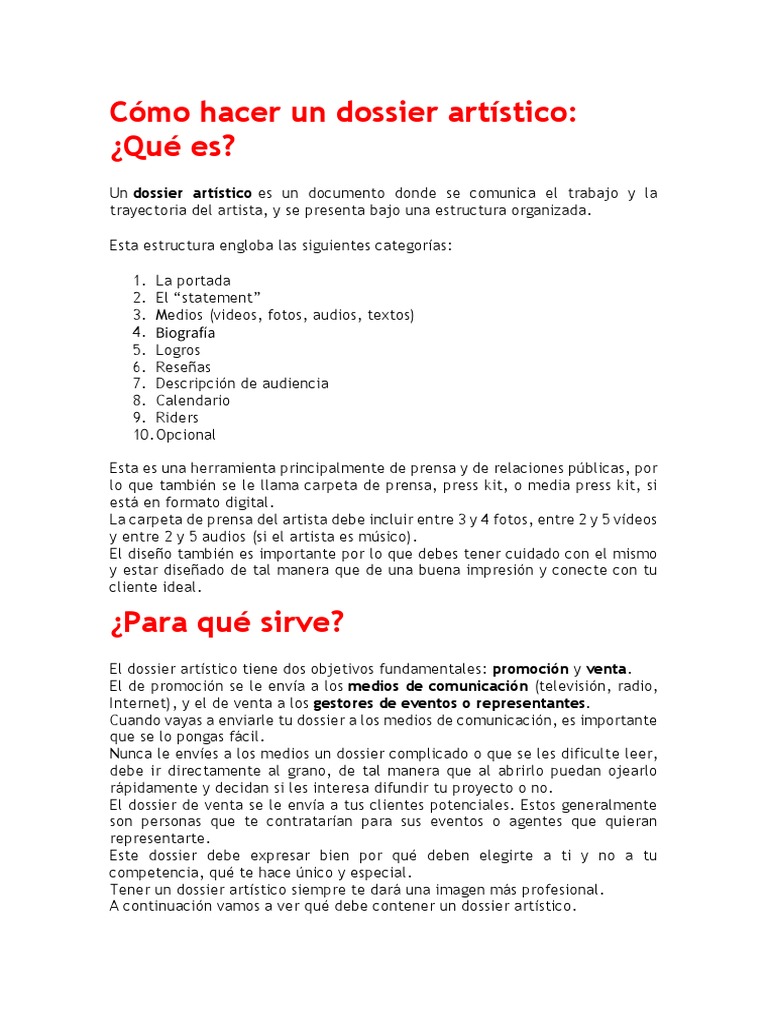 Guía para crear un dossier artístico | PDF | Red mundial | Internet y web