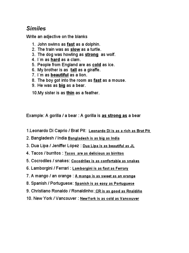 Similes and Comparatives in English | PDF | Sports & Recreation