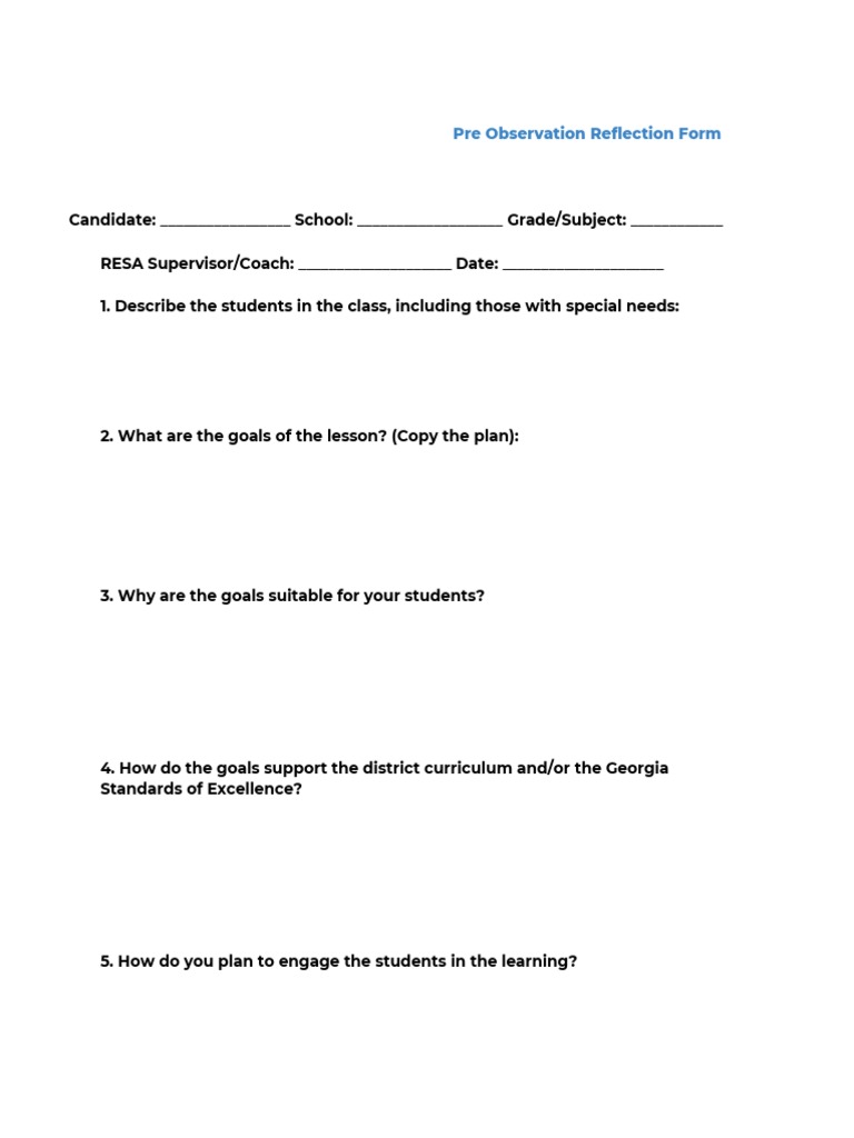 Pre-Observation Reflection Form | PDF