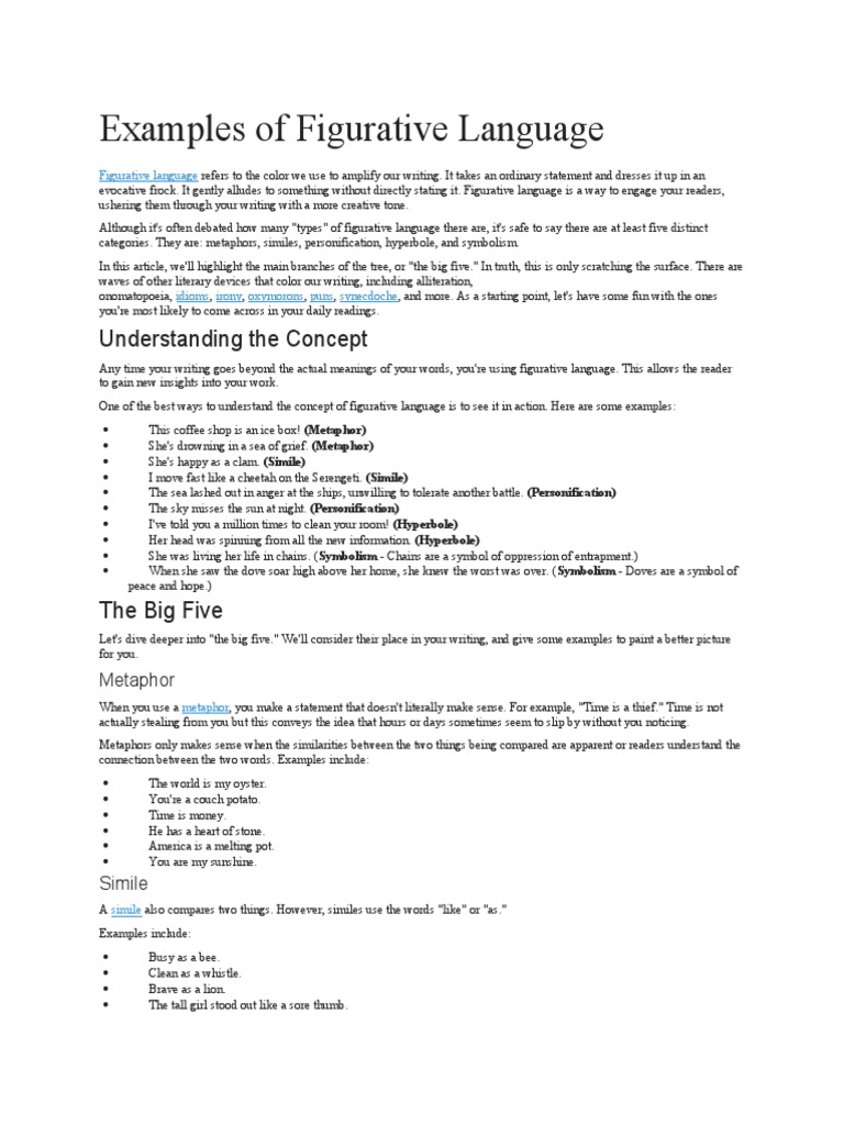 Examples of Figurative Language | PDF | Metaphor | Anthropomorphism