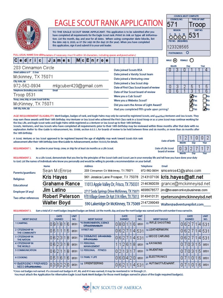 Eagle Scout Rank Application Form | PDF | Outdoor Recreation ...