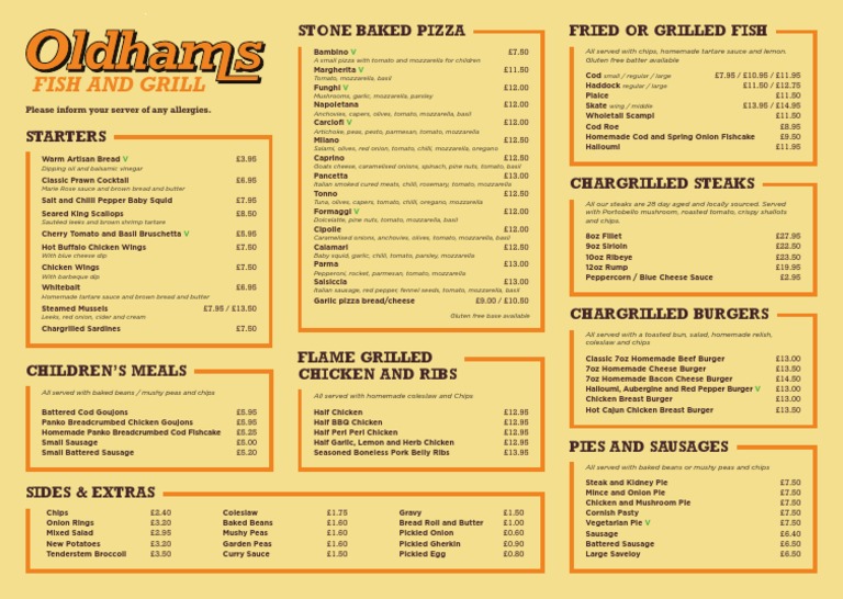 Oldhams A3 Restaurant Menu PRESS 071020 PDF | PDF | Hamburgers | Sausage