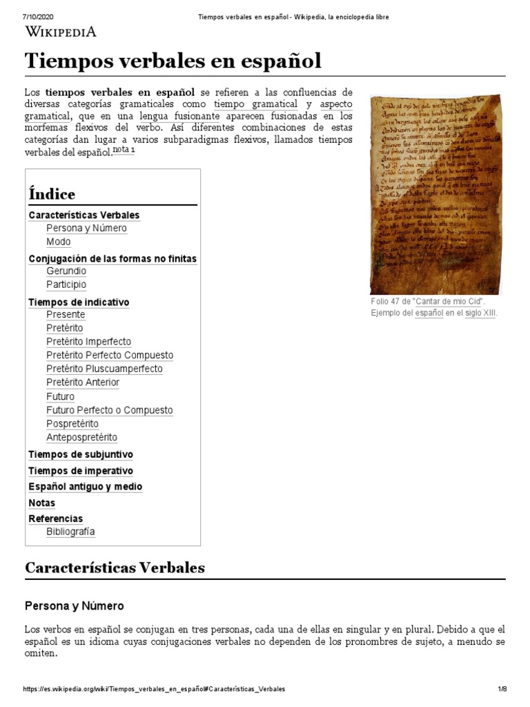 Tiempos Verbales en Español - Wikipedia, La Enciclopedia Libre | PDF ...