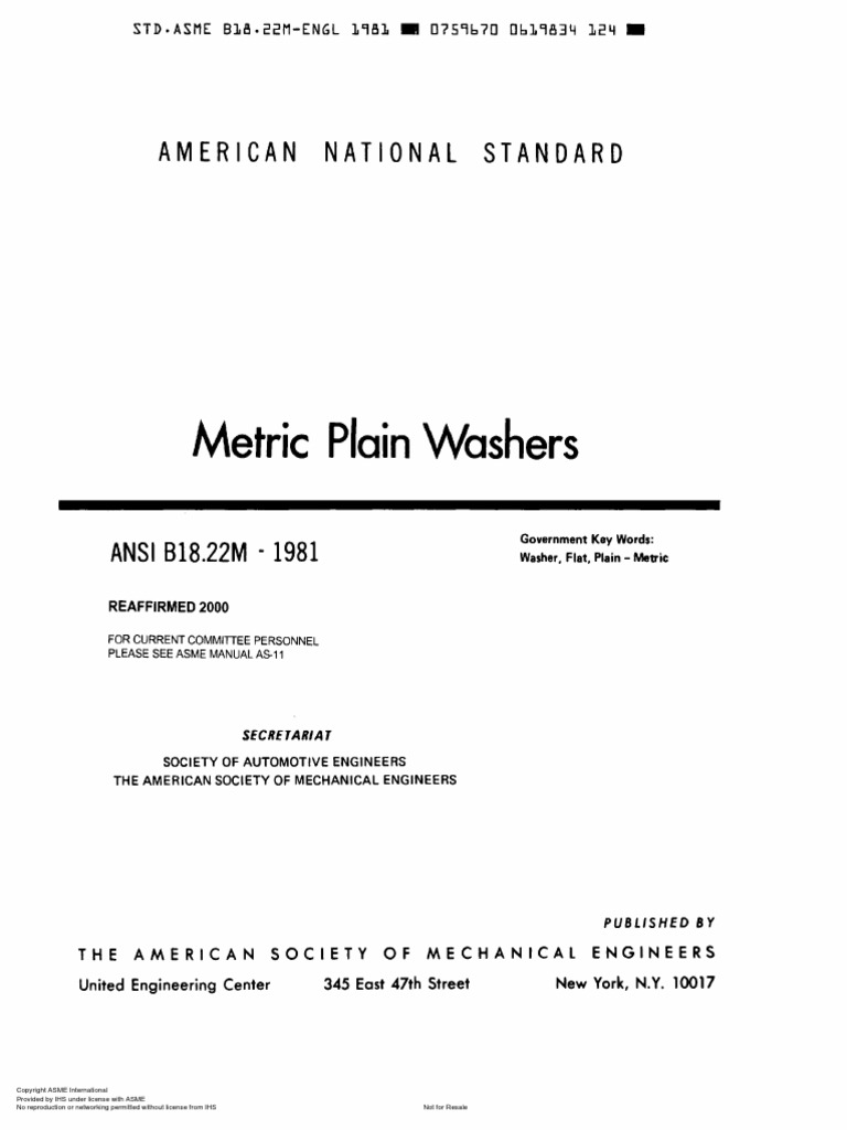 ASME B18.22M-1981 R2000 Metric Plain Washers | PDF | Washer (Hardware ...