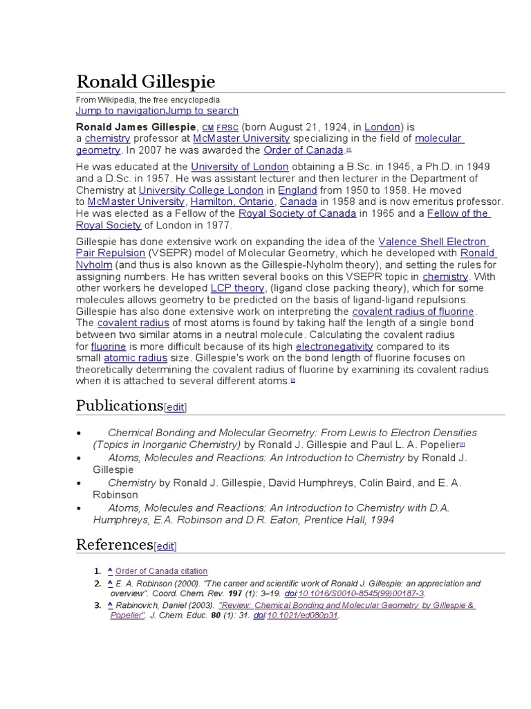 Ronald Gillespie: Publications | Download Free PDF | Atomic Physics ...