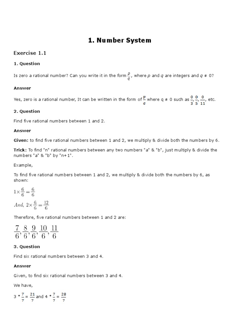 Chapter - 1. Number System | PDF | Numbers | Rational Number