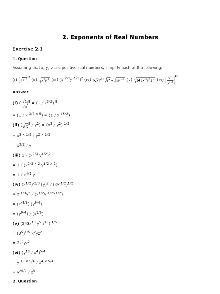 Chapter - 2. Exponents of Real Numbers | PDF | Arithmetic | Number Theory