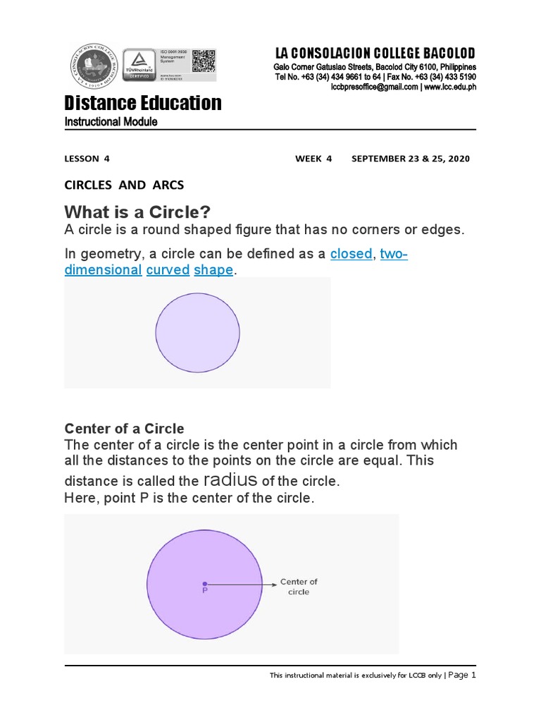 Circles and Arcs Instructional Module | PDF | Circle | Geometry