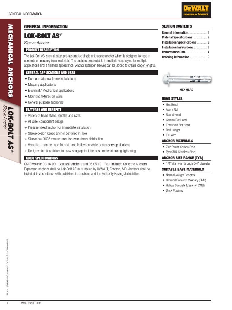 Lok-Bolt As: General Information | PDF | Masonry | Nut (Hardware)
